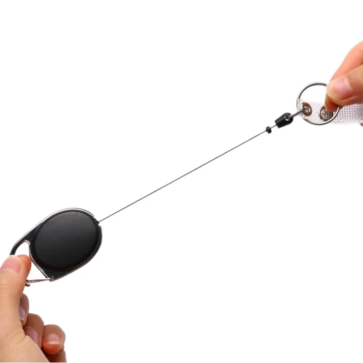 Black Wire Rope Keychain Keyring Steel Cord 60cm Retractable ID Card ...