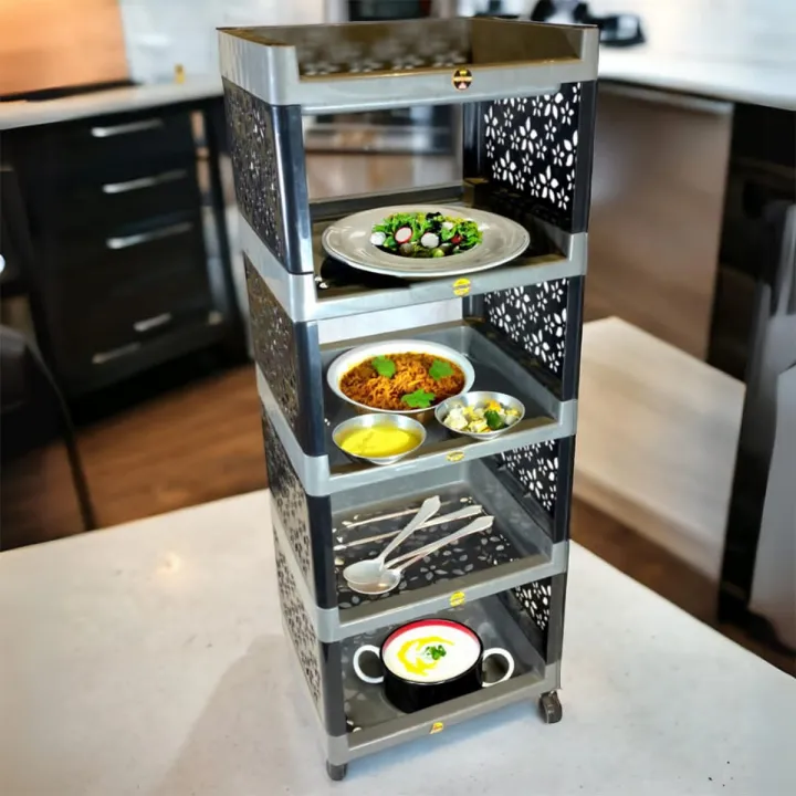 4-Story Portable Storage Trolley with 360° Wheels, Multi-Purpose ...