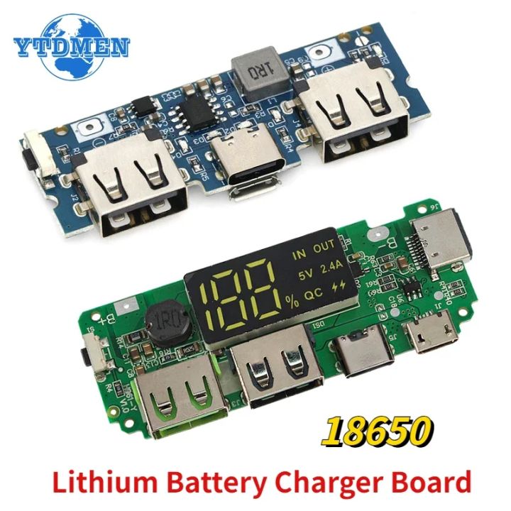 Lithium Battery Charger Board LED Dual USB 5V 2.4A Micro/Type-C USB ...