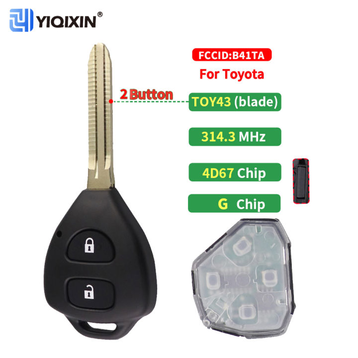 2 Buttons Remote Car Key Control For Toyota Yaris Hiace Hilux Vigo ...