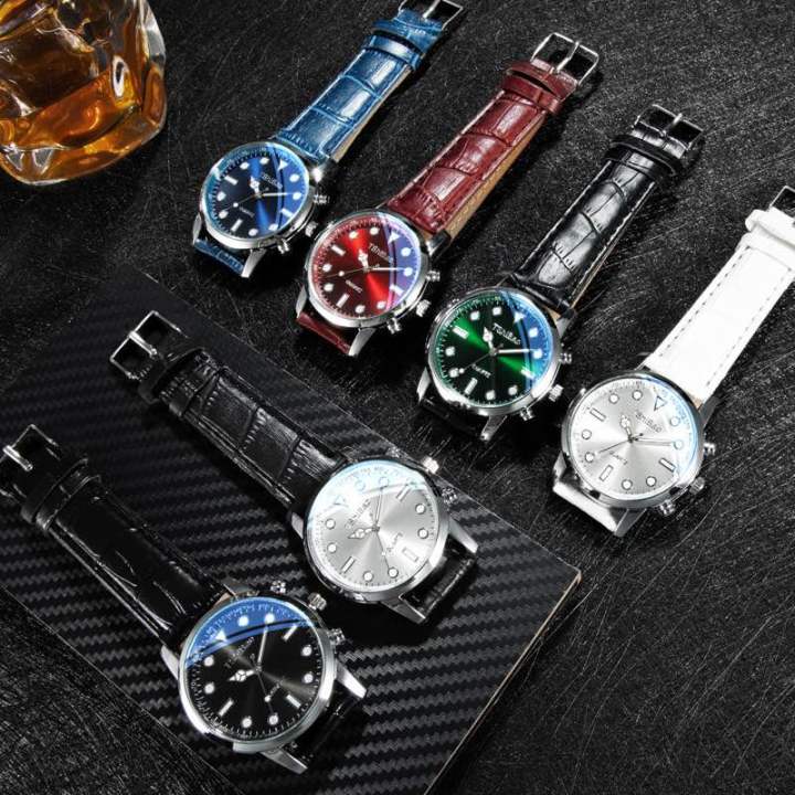 Stainless Steel / Leather Strap Luxury Men Watch Quartz Analog Business ...