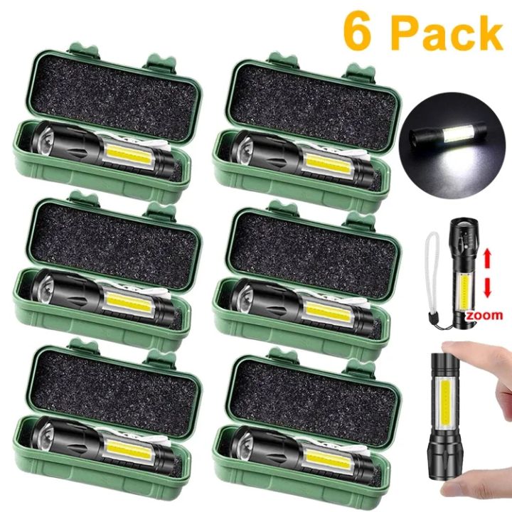 1-6PCS Mini Portable LED Flashlight COB Light Telescopic Zoom Torch USB ...