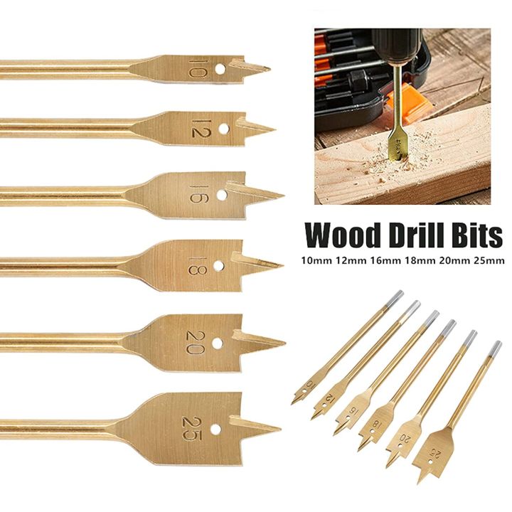 6 Pcs Spade Drill Bit Set Paddle Flat Bits Hole Cutter Titanium Coating ...