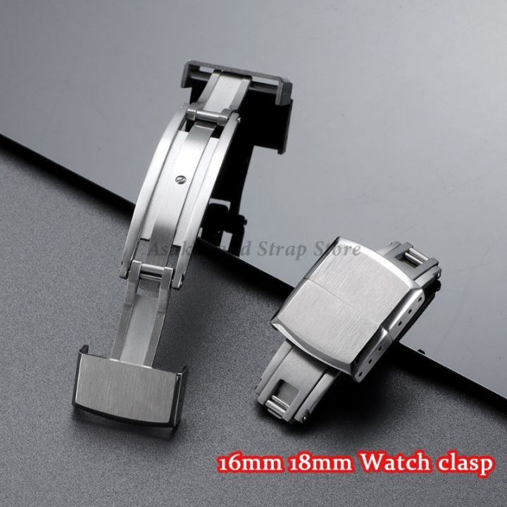 Siver Stainless Steel Watch Strap Buckle 16mm 18mm Double Lock Button ...