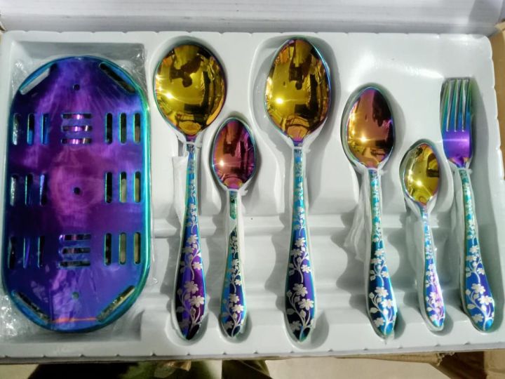 Cutlery Spoon Set 29 Pieces With Multiple Colors Shades & Laser ...