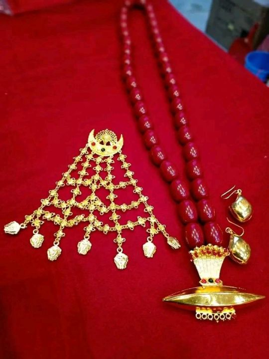 Pure Gold Plated Traditional Newari Jewellery Set With Napusikha, Red ...