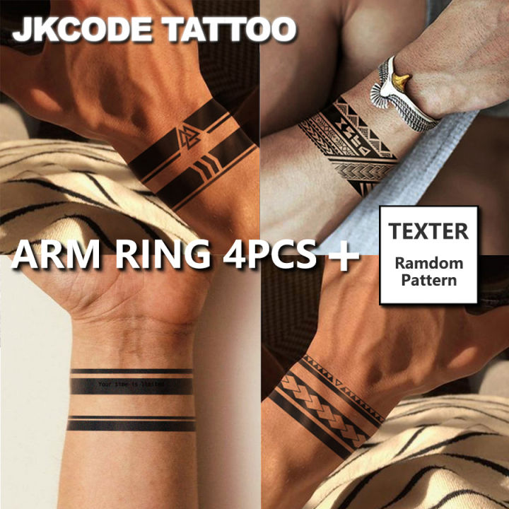 4-Piece Set-Dual-Purpose Arm Ring Tattoo-Arm Ring Tattoo Stickers Dark Viking Symbol Pattern ...