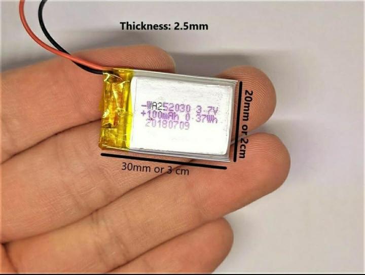 Ultra-Compact 3.7V 100mAh Lithium Polymer (Li-Po) Battery – 2.5mm Slim ...