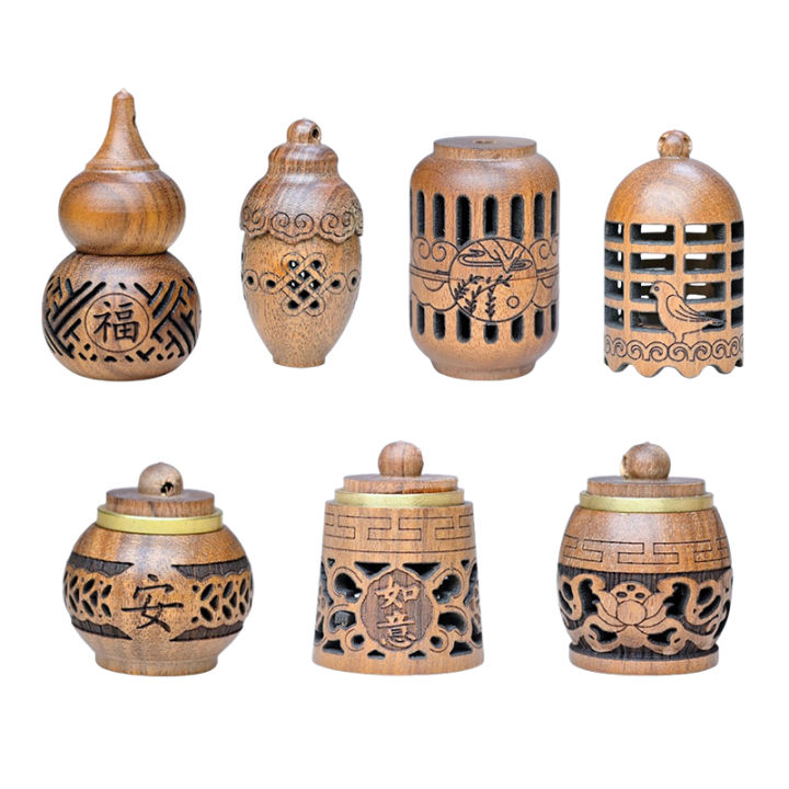 1pc Wood Hollow Carved Aromatherapy Bottle Mini Vase Pagoda Car Hanging ...