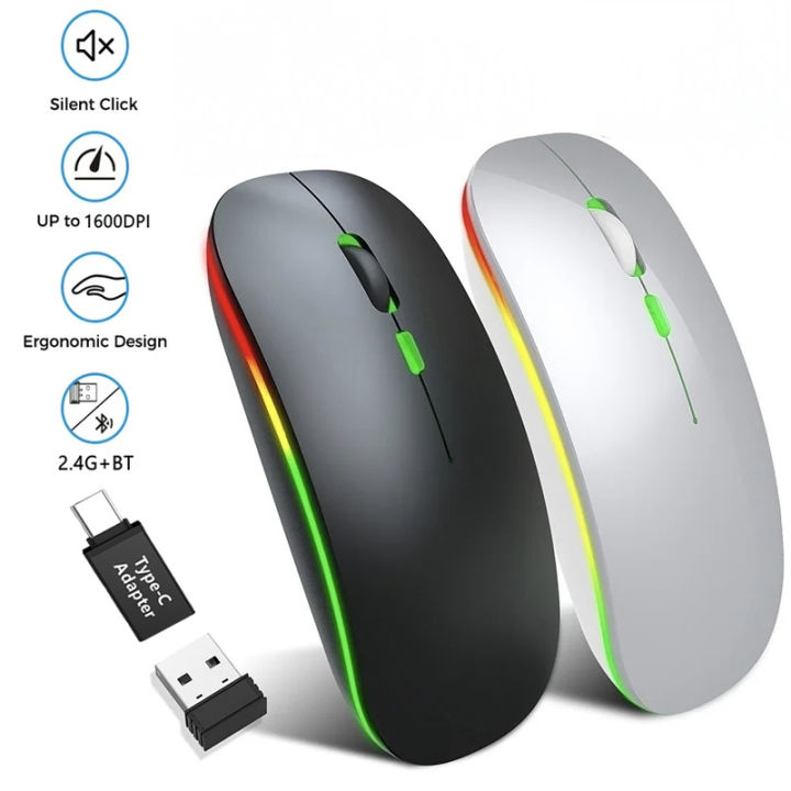 LED Wireless Mouse Rechargeable Silent Bluetooth-compatible Mouse ...