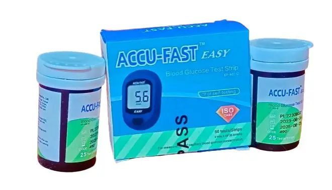 Accu-Fast Easy Blood Glucose Test Meter Test Strip 50 PCS (2 Vials of ...