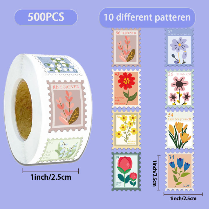 500PCS Creative Flower Stamp Roll Sticker Ins Style Decorative Notebook ...