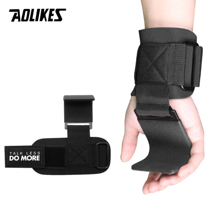 AOLIKES Weight Lifting Hook Grips Padded With Wrist Wraps Hand-Bar ...