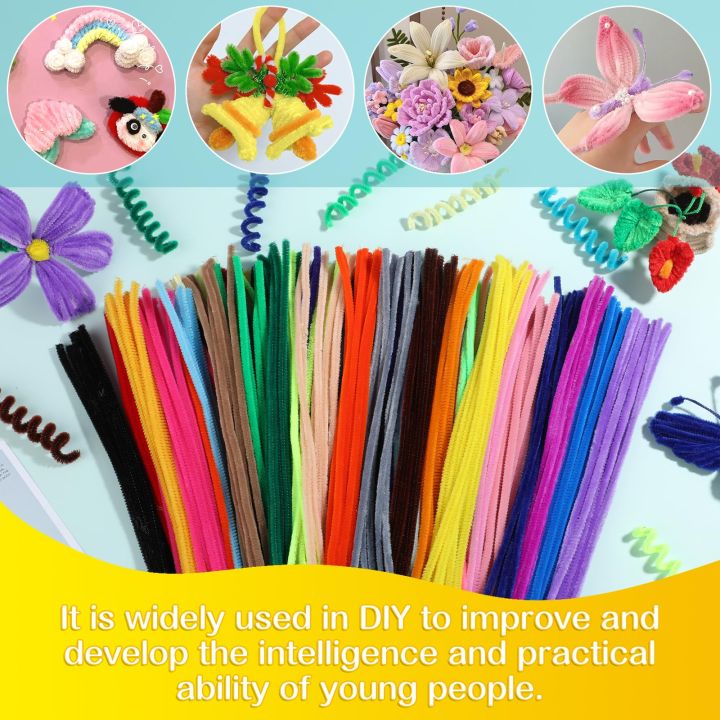 Fenrry 100PCS Pipe Cleaners Chenille Stem Solid Color Pipe Cleaners Set ...