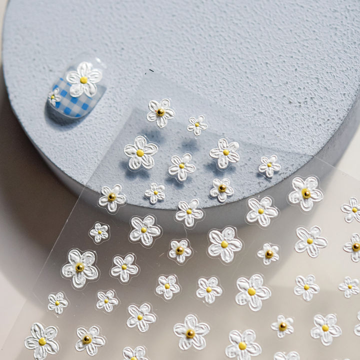 White Daisy Flower Gold Beads Adhesive 5D Petal Yellow Stamen Garden ...