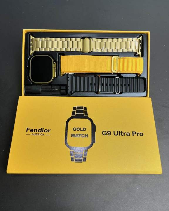 G9 Ultra Pro Golden Smartwatch with 3 Stylish Straps – Premium Fitness ...