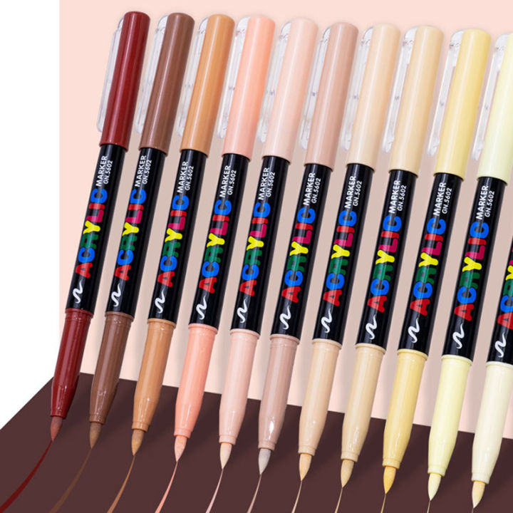 12 colors skin color acrylic markers soft tip for students DIY handbook ...