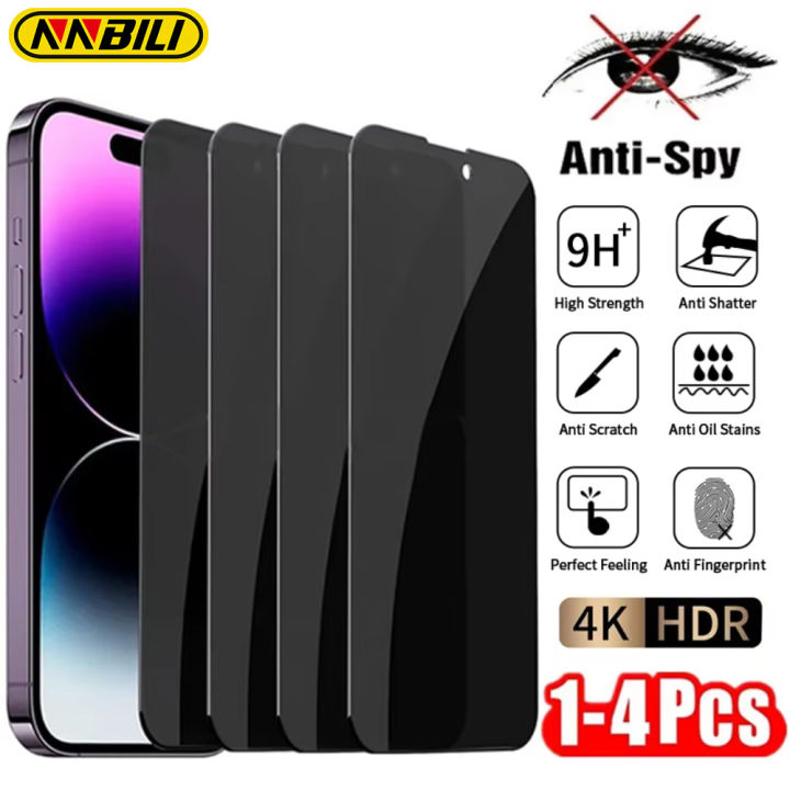 NNBILI 1-4Pcs Anti Spy Tempered Glass For iPhone 16 14 13 11 15Pro Max ...