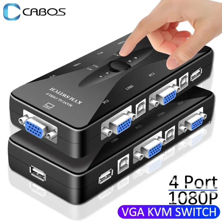 4 Port VGA KVM Switch 1080P USB2.0 VGA Splitter Mouse Keyboard Printer ...