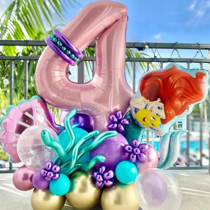 Little Mermaid Theme Ariel Foil Balloons 32inch Pink Number Balloons ...