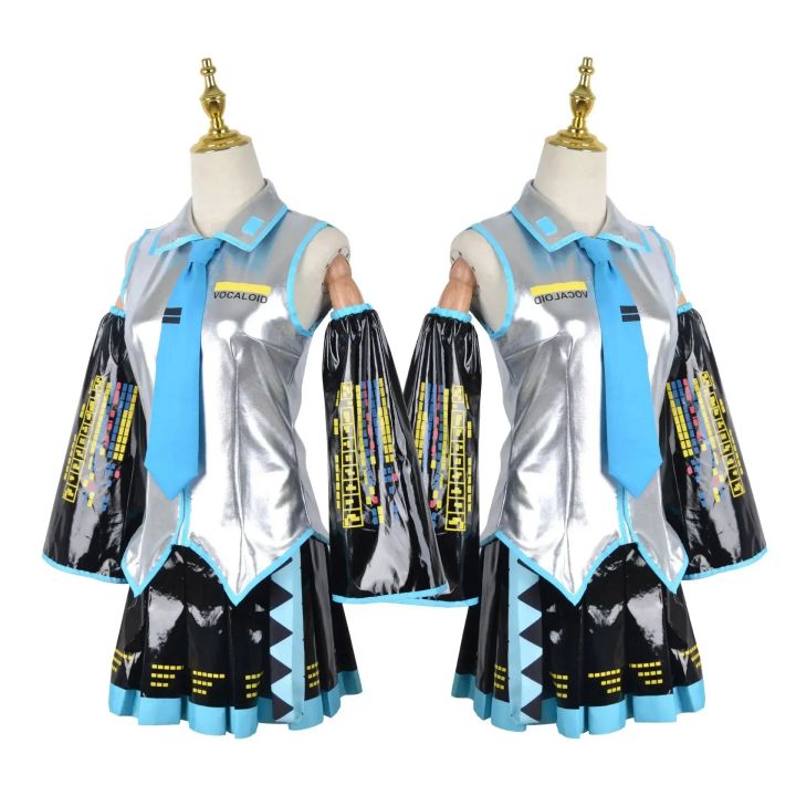 Miku Cosplay Ensemble Complet En Cuir Argenté Tissu Costume Miku ...