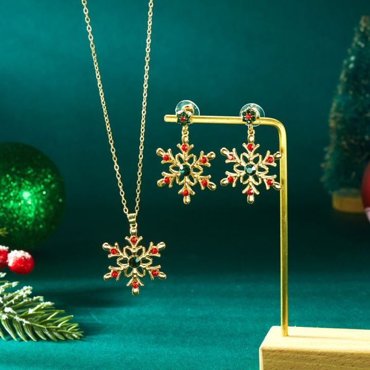Snow Flower Holiday Jewelry Set Colorful Rhinestone Imitation Pearl ...