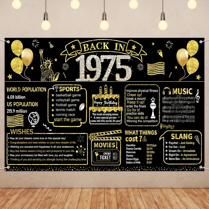 50th Birthday Party Decorations, Black and Gold Vintage Back in 1975 ...