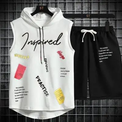 Stylish printed hooded sando and shorts track suit for summer in ...