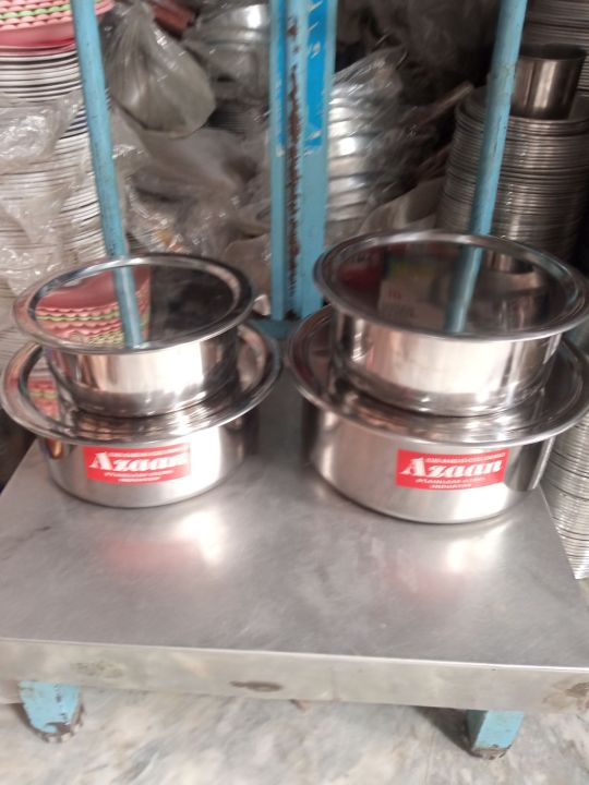 Heavy weight cooking pot set 2 kg with flat bottom surface 4 piece ...
