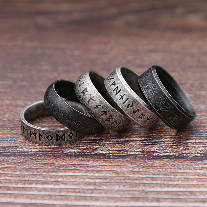 Fashion Retro Viking Rune Ring for Men Women 316L Stainless Steel Odin ...