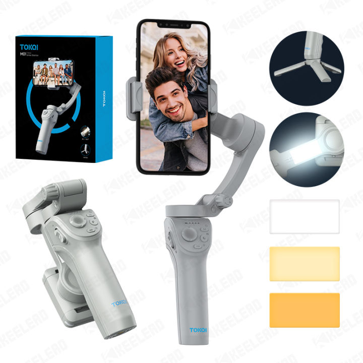 M01 3-Axis Gimbal Anti Shake,Fill Light Zoom Key,Foldable Gimbal ...