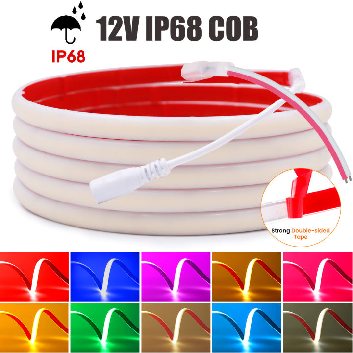 IP68 Waterproof COB LED Strip Light 12V Flexible LED Neon Tape 320LEDs High Density Linear ...