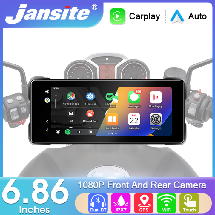 Jansite Motorcycle DVR Dash Cam GPS Navigation Wireless Apple Carplay ...