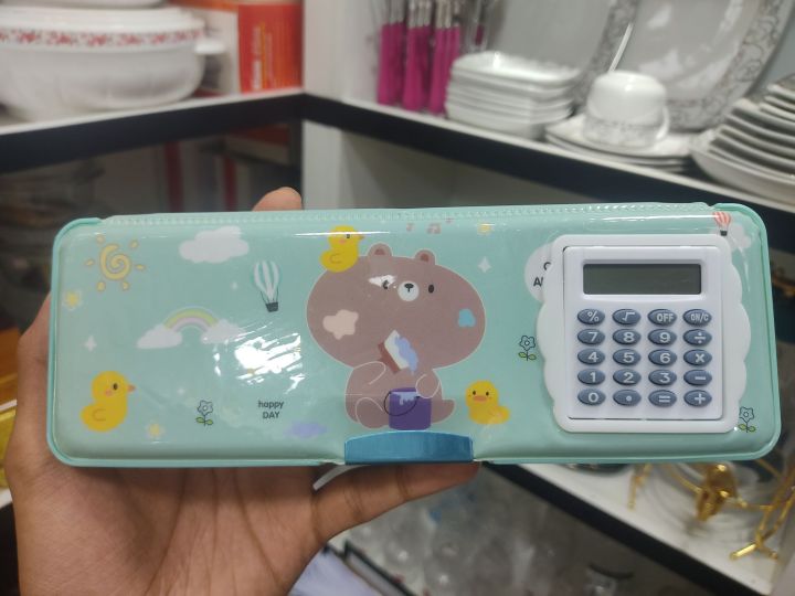 Plastic 2 Rack Pencil Box With Attached Mini Calculator | Daraz.com.bd