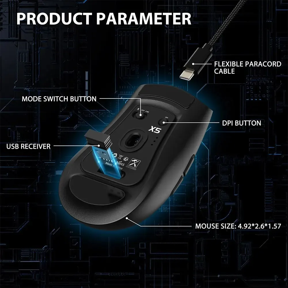 ATTACK SHARK X5 49g wireless Gaming Mouse,Bluetooth Tri-mode,PixArt ...
