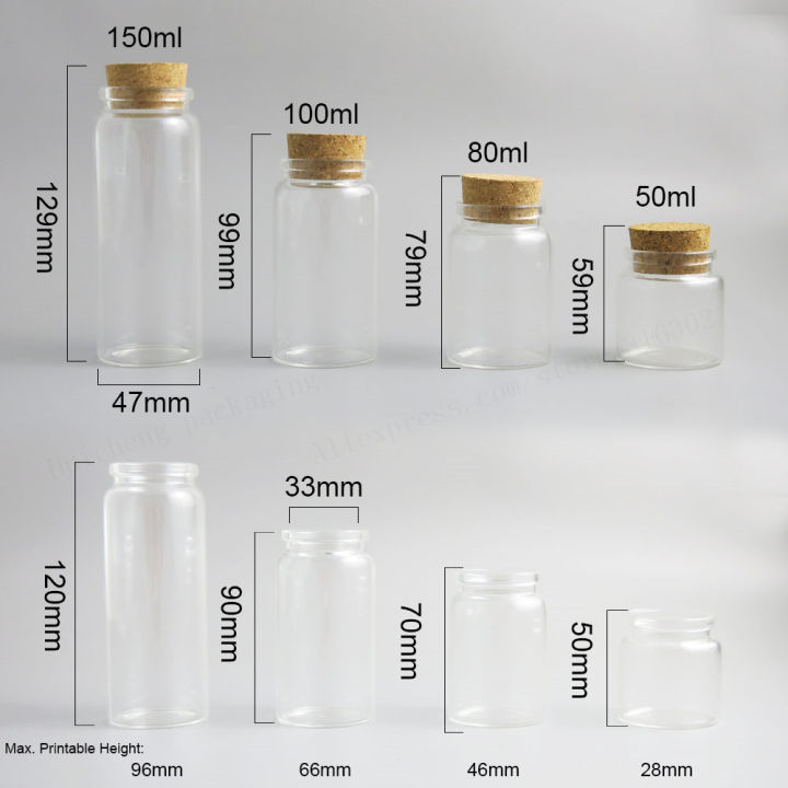 2 x Transparent 50ml 80ml 100ml 150ml Big glass bottle with wood cork ...
