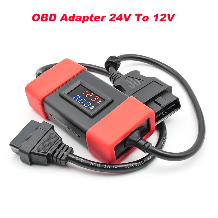 OBD Adapter 24V To 12V Heavy Duty Truck Diesel Adapter Connector Cable ...