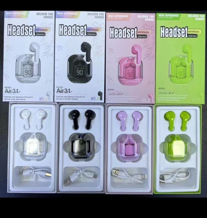 Air31 Earbuds Wireless Transparent Bluetooth 5.3 ENC/TWS Air31 ear buds ...