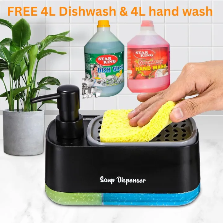 2 In 1 Hand & Dish Soap Dispenser Set (Free 4L Hand Wash + Dish Wash ...