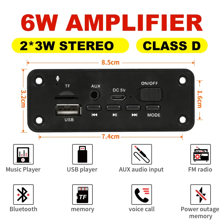2*3W 6W Amplifier 5V MP3 Decoder Board Bluetooth 5.0 Stereo Audio DIY ...