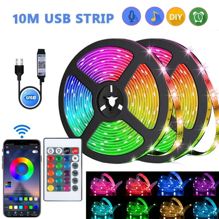 1M/3M/5M/10M USB 5V Led Strip Lights RGB APP and 24Keys Remote Control ...