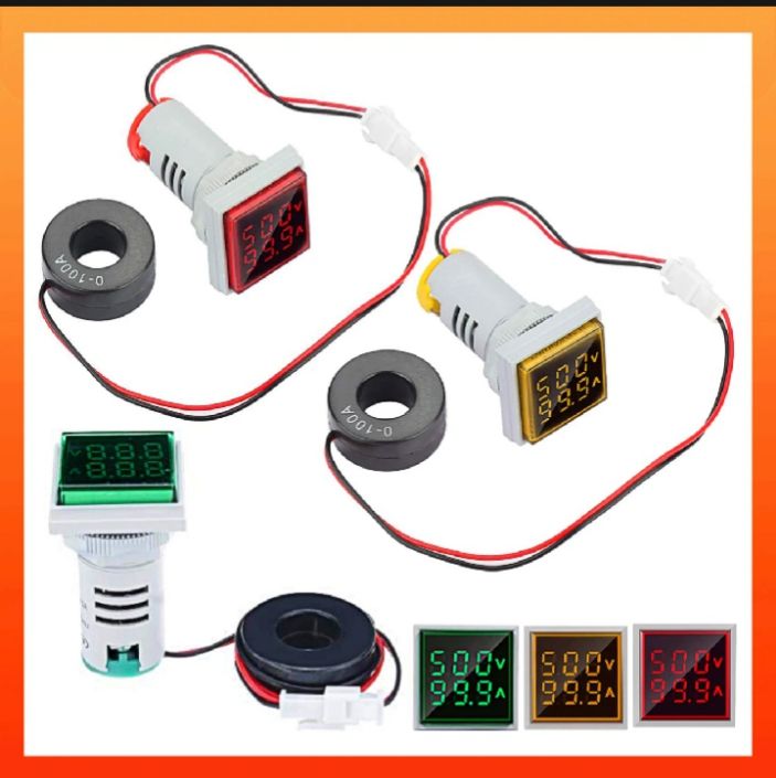 Digital Square AC Volt and Ampere Meter Light | Front Square Back Round ...
