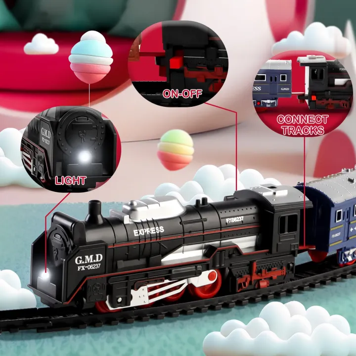 Retro Electric Freight Steam Train Toy Set - DIY Assembly Railway Track ...