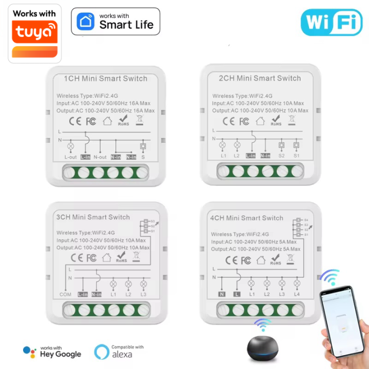 Tuya WIFI Smart Switch Module Smart Life 1/2/3/4 Gang 2 Way Control ...