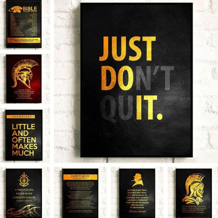 Motivational Quote Art Posters for Wall Black Golden Letters Inspiring ...