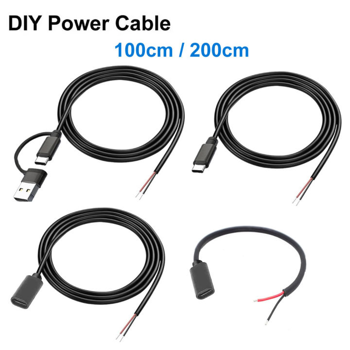 DC 2 Pin Power Cable USB and Type C Male Female to 2 Core Extension ...