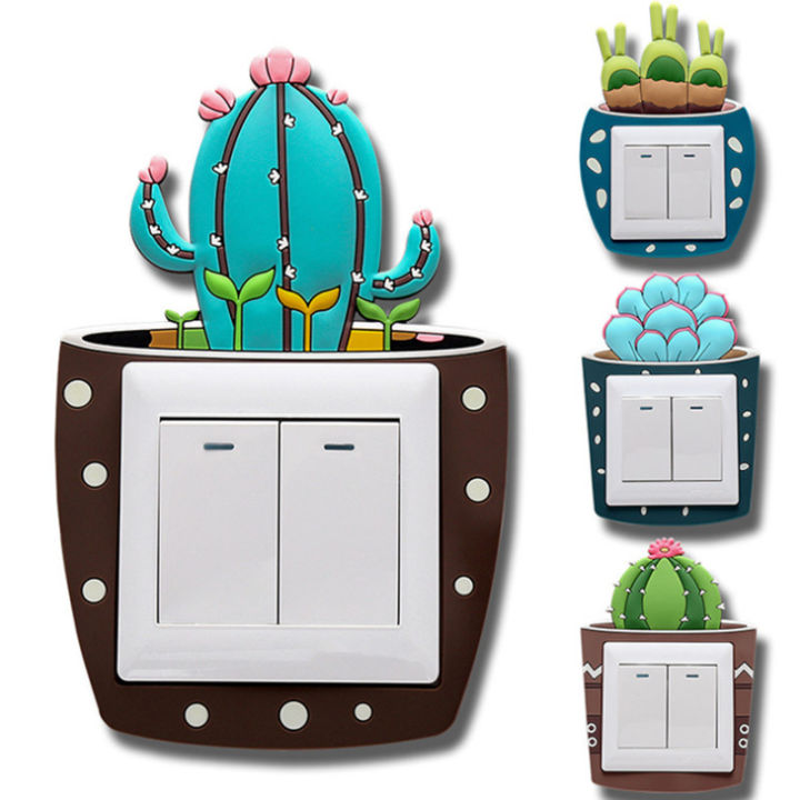Switch Stickers 3D Silicone Wall Sticker Luminous Cactus Plant ...