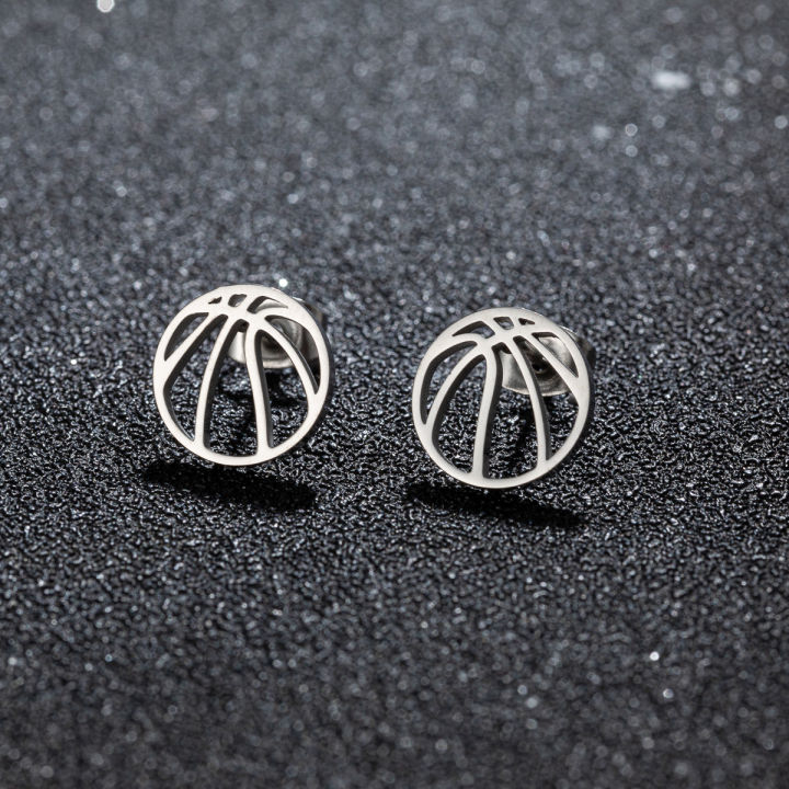 1Pair Punk Black Basketball Earrings for Women Men Stainless Steel ...