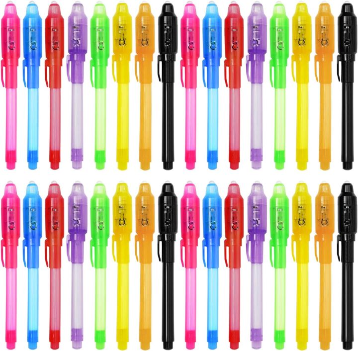 32 Pack Invisible Ink Pens with UV Light,8 Colors Glow ,Secret Message ...