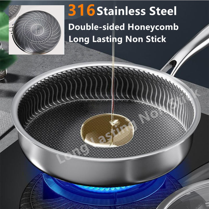 316 Stainless Steel Wok Honeycomb Frying Pan Steak Cooking Flat Bottom ...
